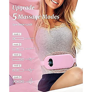 Portable Cordless Heating Pad for Cramps, Upgrade Electric Period Fast Heating Pad with Massager Menstrual USB Heating Pad for Back Pain Relief Belt 5 Heat 5 Vibrating Modes Gifts for Women Girls Pink