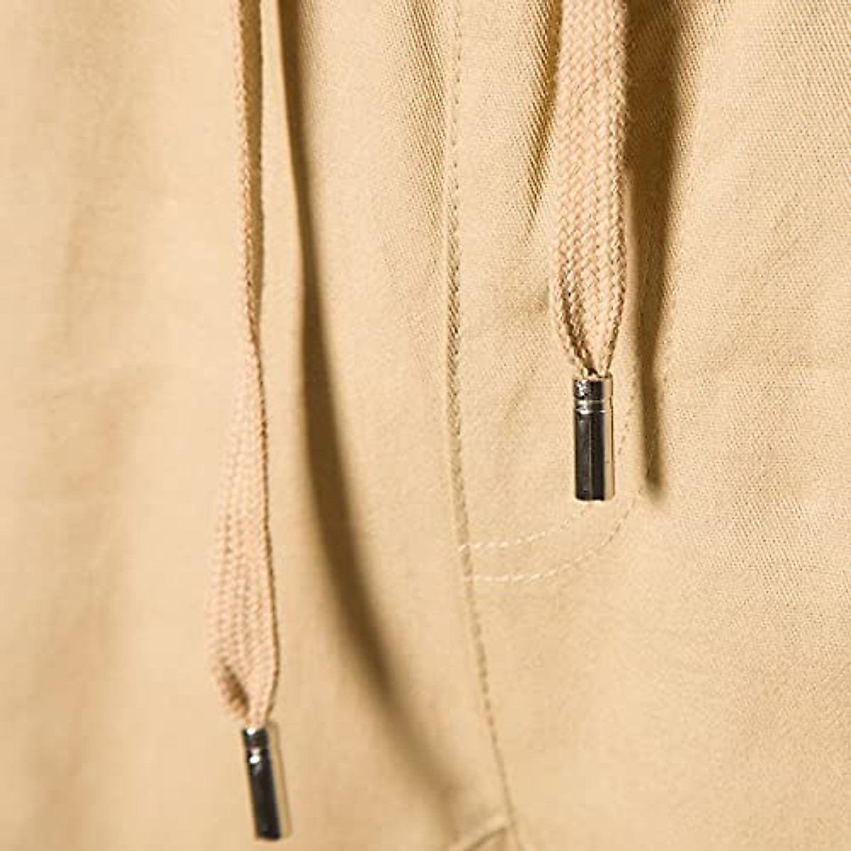 Men's Running Shorts 5 Inch Mens Elastic Waist Cargo Shorts Casual Drawstring Multi Pockets Cotton Linen Shorts Stylish Fashion Sport Shorts Linen Shorts for Women Loose Fit Khaki L