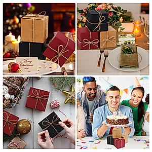 Spiareal 60 Pcs Small Gift Boxes 3 x Inches Christmas with Twine Candle Packaging Square Kraft for Xmas Gifts Wedding Birthday Bridesmaid Proposal Party Favors, Brown Red Black