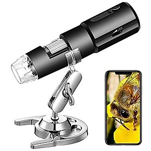 STPCTOU Wireless Digital Microscope 50X-1000X Handheld Portable Mini WiFi USB Microscope Camera with 8 LED Lights for iPhone/iPad/Smartphone/Tablet/PC-Black