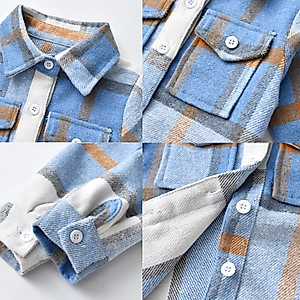 Feidoog Toddler 2 Pack Baby Boys and Girls Plaid Shirts Jacket Long Sleeve Lapel Button Down Shirt Top Outwear Clothes,Blue+Brown,3-4T