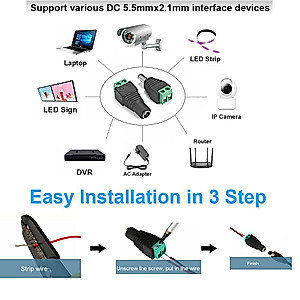 exgoofit DC Power Connector 15 Pairs 12V Male+Female 2.1x5.5MM DC Power Jack Plug Adapter Connector for CCTV Camera and LED Strip Light