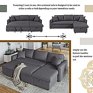 LUMISOL Sectional Sleeper Sofa with Pull Out Bed, L-Shaped Corner Sofa with Storage Chaise, Reversible Sofa Couch, 2 Toss Pillows for Living Room, Apartment