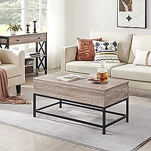 Yaheetech Lift Top Coffee Table with Storage and Metal Frame for Living Room, Split Lift Up Coffee Table with Hidden Compartments, Center Table for Reception Room, Easy to Lift Up, Gray