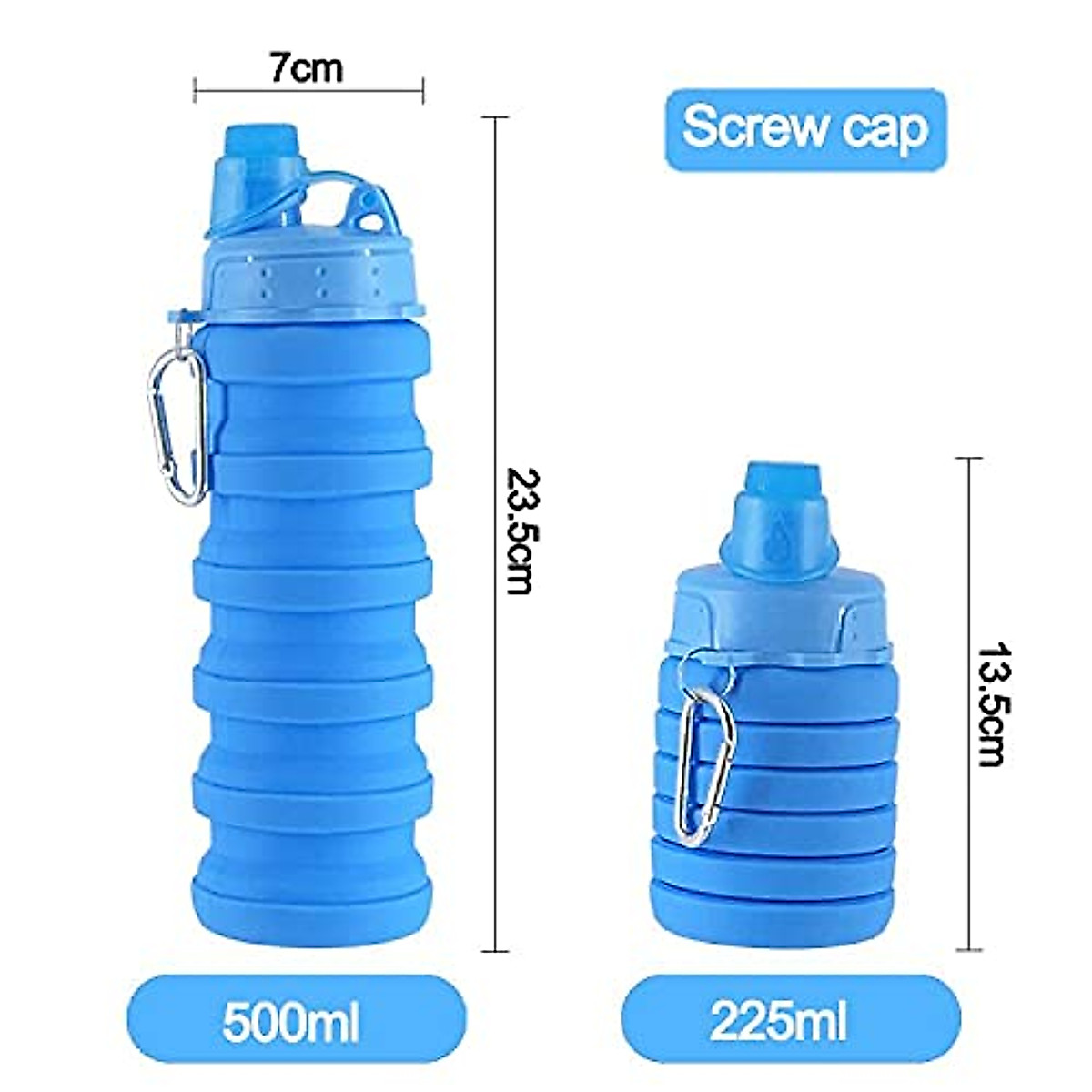 konlongzan Collapsible Water Bottle Travel Water Bottle Portable Hiking Water Bottle with Leak proof Twist Cap 500ML Reusable BPA Free Silicone Water Bottles (Style1, Blue)