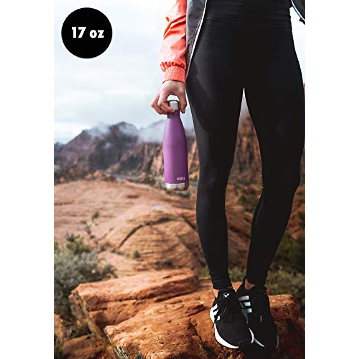 MIRA 17 Oz Stainless Steel Vacuum Insulated Water Bottle - Double Walled Cola Shape Thermos - 24 Hours Cold, 12 Hours Hot - Reusable Metal Water Bottle - Leak-Proof Sports Flask - Matte Black