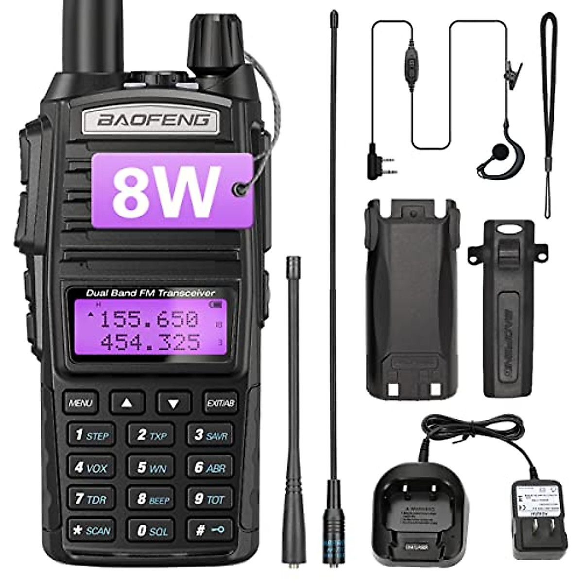 BaoFeng UV-82 High Power BaoFeng Radio Ham Radio Dual PTT Dual Band Portable Walkie Talkies with Extra Earpiece, AR-771 Antenna