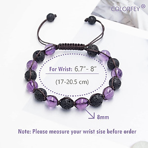 Natural Amethyst Beaded Bracelets for Women, COLORFEY Real Amethyst Lava Stone Crystal Bracelets Unique Handmade Bracelets Valentines Gifts for Wife, Protection Energy Beads Crystal Jewelry for Women