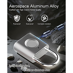 Smart Padlock Gym Lock [2-Pack, Black & Silver] eLinkSmart Mini Fingerprint Padlock, Colourful Metal Keyless Thumbprint Lock for Luggage, School Bag, Toolbox, Gym Locker