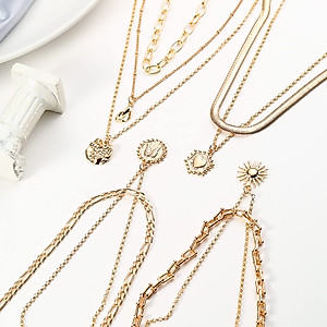 wgoud 9PCS Dainty Gold Multi Layered Pendant Choker Necklaces for Women, 14K Gold Plated Paperclip Chain Necklace Simple Cute Cross Heart Butterfly Pendant Necklace for Women. (StyleD Gold)