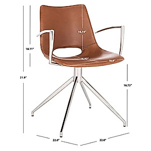Safavieh Home Dawn Mid-Century Modern Light Brown Faux Leather and Stainless Steel Swivel Office Arm Chair