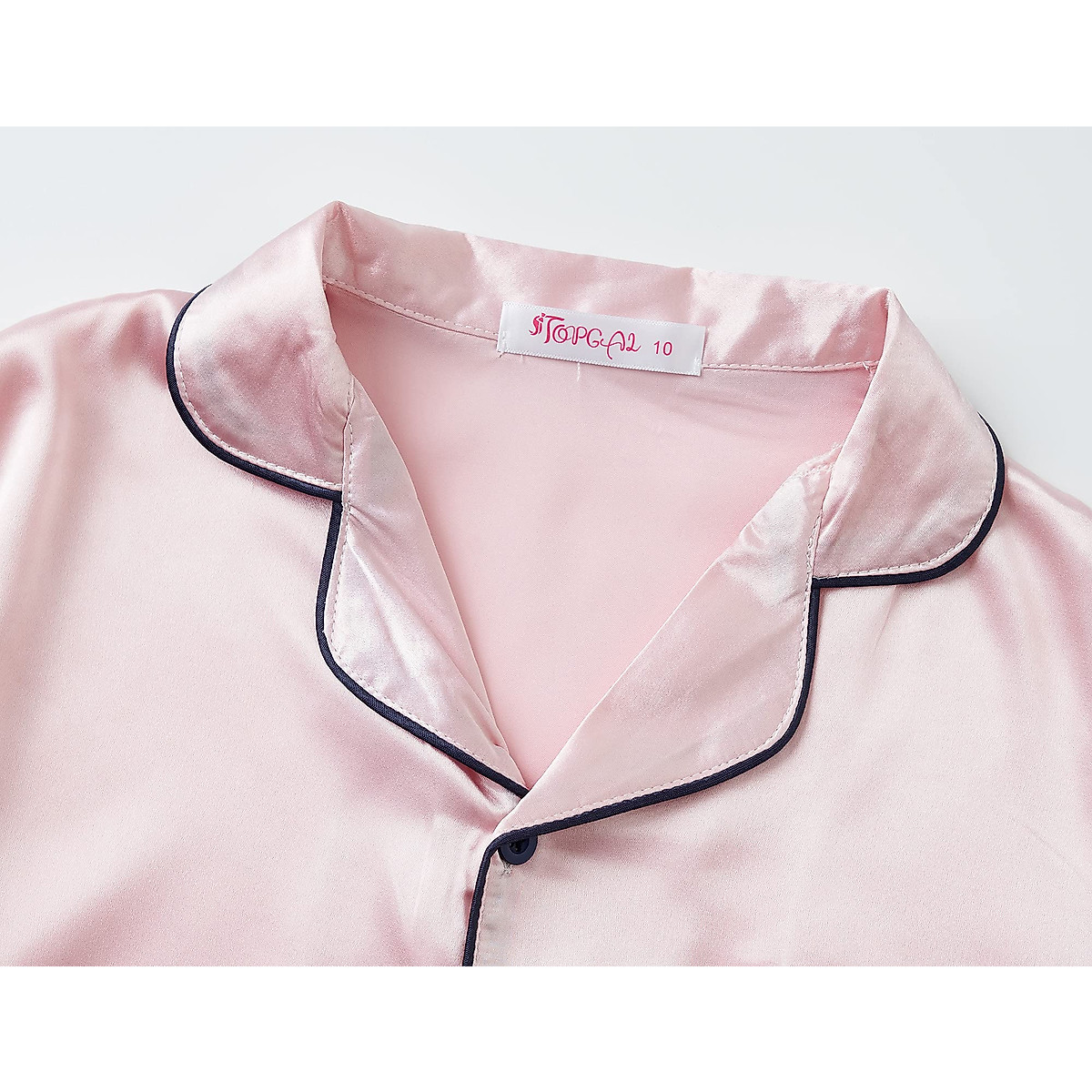 Topgal Little & Big Girls Pajama Set Size 16 - Satin Silky Cute Cat Summer Shorts Outfit Pink