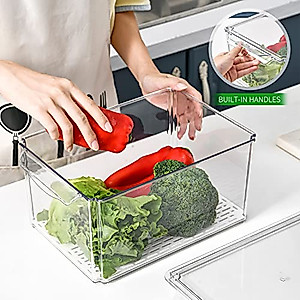 Fridge Organizer with Lid, Set of 7 Stackable Plastic Organizer Bins, and Removable Drain Tray Vegetable Storage Containers for Refrigerator, for Freezer, Cabinet, Kitchen Pantry Organization (7 pack)