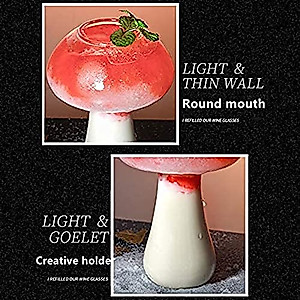 SuproBarware Mushroom Glasses Creative Mushroom Cocktail Glass Cup Set of 2 Clear Mushroom Shaped Drinks Cups 250ml Wine Glasses for Party Novelty Drinking for KTV Bar Club (Transparent)