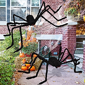 Apfity 2 Pack Halloween Decorations Spiders, Hairy Giant Spiders for Scary Halloween Decor Outdoor Wall Yard House, (6.5 FT + 5 FT)