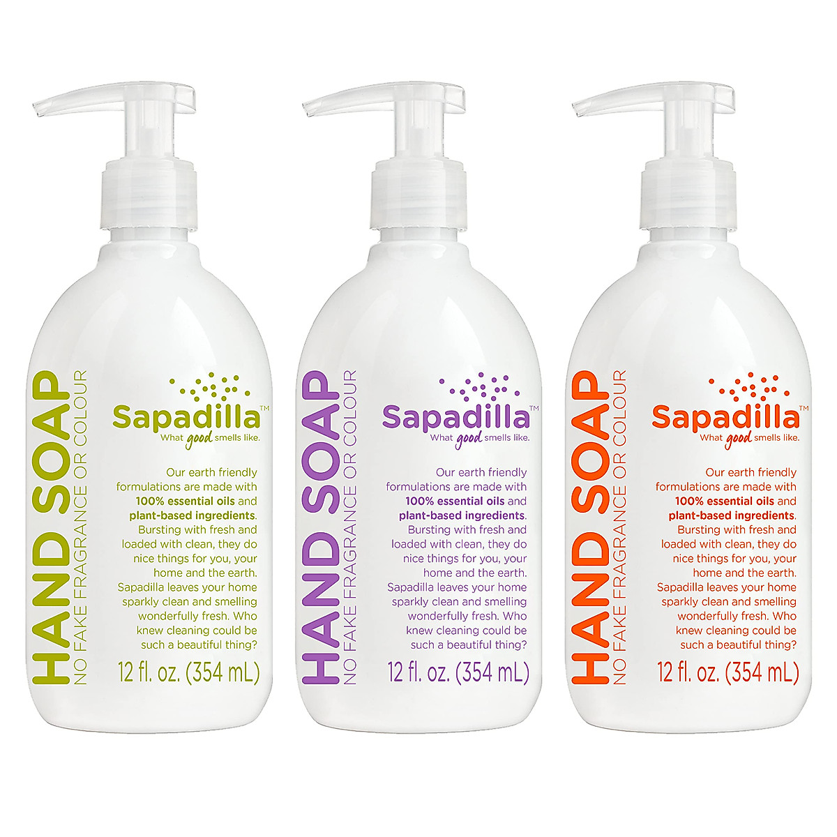 Sapadilla Liquid Hand Soap - Three Scent Variety - Made with 100% Pure Essential Oil Blends, Cleansing & Moisturizing, Aromatic & Fragrant Hand Soap, Plant Based, Biodegradable, 12 Ounce, (Pack of 3)