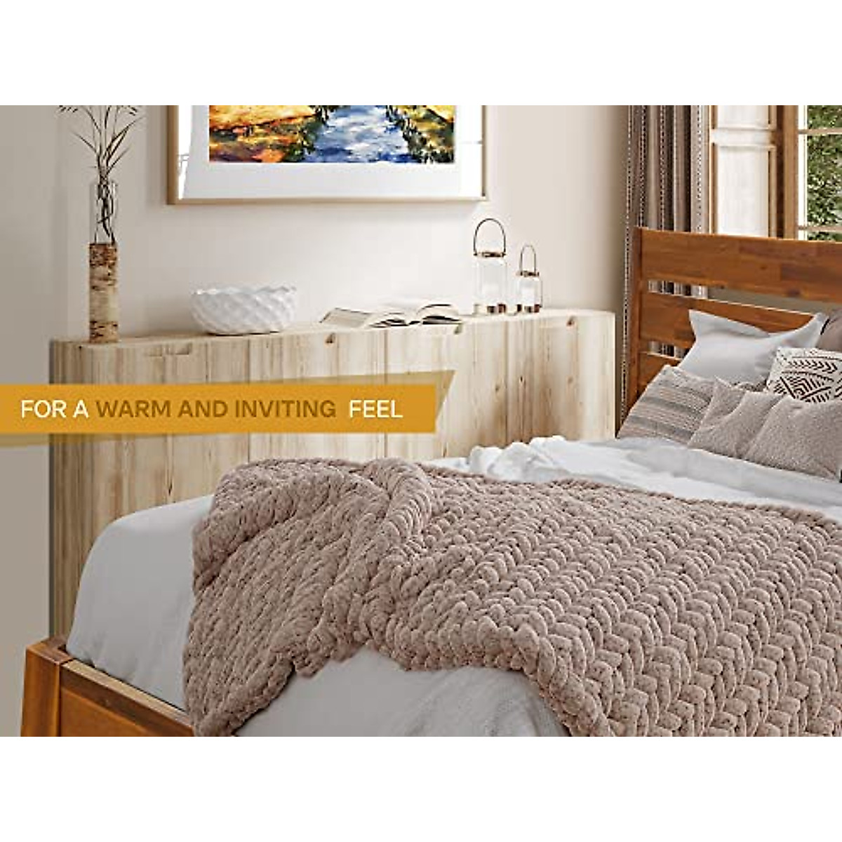 Acacia Emery Bed Frame with Headboard Solid Wood Platform Bed, Bed Frame King, Scandinavian Signature Wood Bed Compatible with All Mattresses, Non-Slip and Noise-Free, Caramel