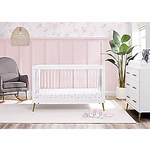 Delta Children Sloane 4-in-1 Acrylic Convertible Crib - Includes Conversion Rails, Bianca White w/Melted Bronze