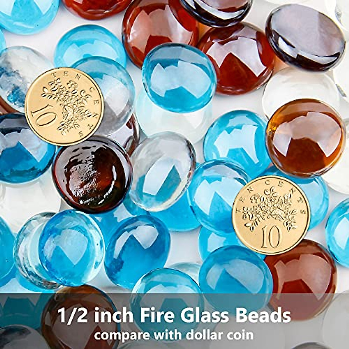 Utheer Fire Glass Beads for Fire Pit, 1/2 Inch Fire Glass for Propane Fire Pit, Fire Glass for Natural or Propane Fireplace, Fire Pit Glass Rocks Safe for Outdoors and Indoors Firepit Glass, 10 Pounds