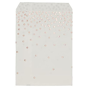 100 Pack Paper Treat Bags for Cookies, Popcorn, Candy Party Favors (2 Rose Gold Foil Designs)