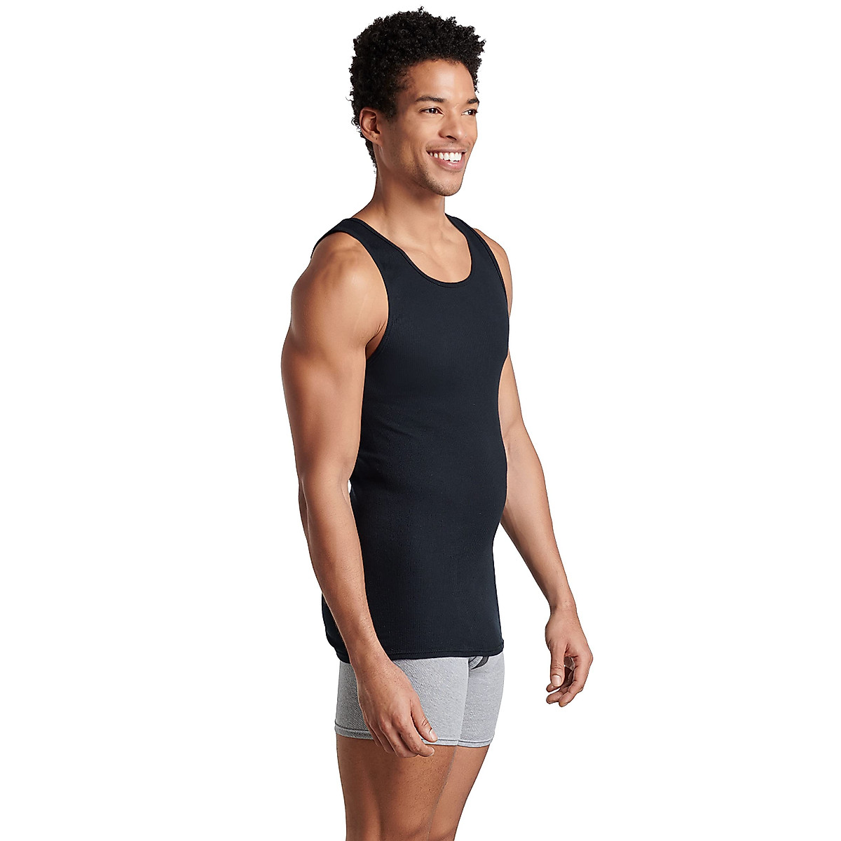 Fruit of the Loom Men's Sleeveless Tank A-Shirt, Tag Free & Moisture Wicking, Ribbed Stretch Fabric, 8 Pack-Black/Grey, Small