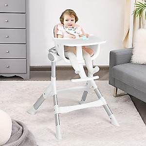 INFANS Baby High Chair, Modern Convertible Design Highchair with Aluminum Construction, 5 Different Heights, Removable Tray, Detachable PU Leather Cushion, Dinning Seat for Infant and Toddlers Pink