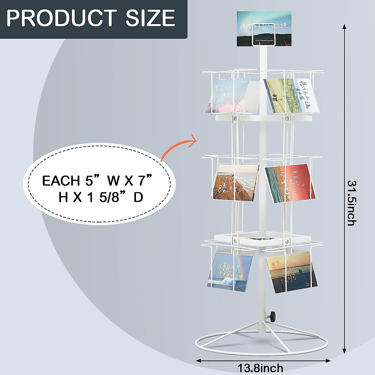 Zonon 2 Pcs 12 Pocket 3 Tier Metal Rotating Card Display Stand for 5"x7" Cards Rotating Countertop Greeting Card Rack Spinning Postcard Greeting Card Holder for Grocery Stores Retail Floor Showcase