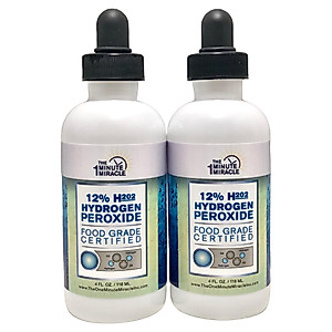 12% H2o2 Hydrogen Peroxide Medical Food Grade - 2 Bottles - 4 oz with Dropper Recommended by The One Minute Cure Book and by Professionals.