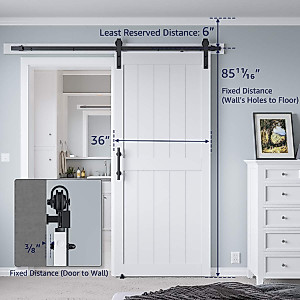 COSHOMER 36in x 84in MDF Sliding Barn Door with 6.6ft Barn Door Hardware Kit & Handle, Pre-Drilled Holes Easy Assembly -Solid Barn Door Slab Covered with Water-Proof PVC Surface, White, H-Frame