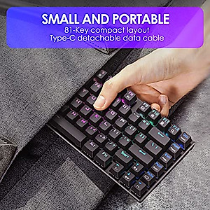 HUO JI E-Yooso Z-88 RGB Mechanical Gaming Keyboard, Metal Panel, Blue Switches - Clicky, Compact 81 Keys for Mac, PC, Black