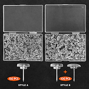 KOWVOWZ Clear Thumb Tacks for Wall Hangings Plastic & Gear Push Pins 100 Count Cork Board Flat Head Transparent Bulletin Posters Photos Postcards Maps Office Decorative (100) (XBH)