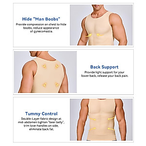Eleady Mens Slimming Body Shaper Vest Compression Shirt Abs Abdomen Shapewear Workout Tank Top Undershirt (Small, Beige Tops)