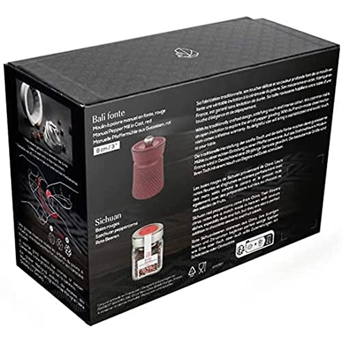 Peugeot Bali Fonte Cast Iron Pepper Mill 8cm-3 inch, Red. Gift Set includes a Peppercorn Spice Cube