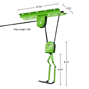 Bike Hanger Set - Set of 2 Overhead Pulley System Bike Hangers for Garage or Shed with 100lb Capacity for Bicycles or Ladders by Rad Sportz (Green)