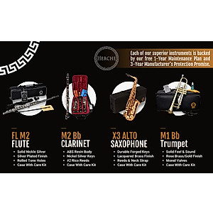 Clarinet Herche Superior Bb Clarinet X3 - Professional Grade Musical Instruments for All Levels - Service Plan - Educator Approved and Recommended