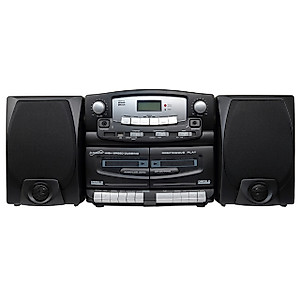 Supersonic Black Edition Vintage Bluetooth Stereo System Home Music Audio System,CD/MP3 Player,AM/FM Radio,Dual Cassette Player/Rec USB inputs,Detachable Speakers,AC/DC,(Remote Included)Matte Black