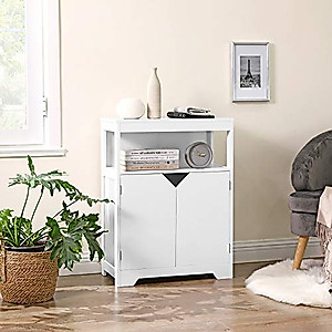 VASAGLE Bathroom Storage Cabinet, Floor Cabinet Cupboard, with Large Storage Capacity, Printed Marble-Like Pattern, Open Shelf, and Adjustable Closed Shelf, 23.6 x 11.8 x 31.5 Inches, White UBBC68WT