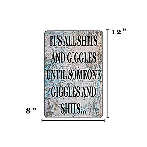 Rogue River Tactical Funny Sh%TS and Giggles Metal Tin Sign, 12x8 Inch, Wall Decor Man Cave Bar