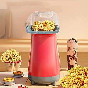 Dzmb quick and easy hot air popcorn machine with measuring cup, oil-free popcorn machine with on/off switch is suitable for family movie night parties. (Red)