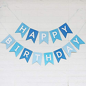 Heidaman Classic Bronzing Fish Tail Happy Birthday Banner Multiple Colour Party Decorations Birthday Decor For Adult Boy Girl-Blue White