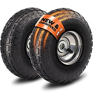 10" Heavy Duty 4.10/3.50-4 Tire - Dolly Wheels and Hand Truck Wheels Replacement - 4.10 3.50-4 Tire and Wheel for Gorilla Cart, Generator, Lawn Mower, Garden Wagon. 5/8" Axle Borehole (2 Pack) Ram-Pro
