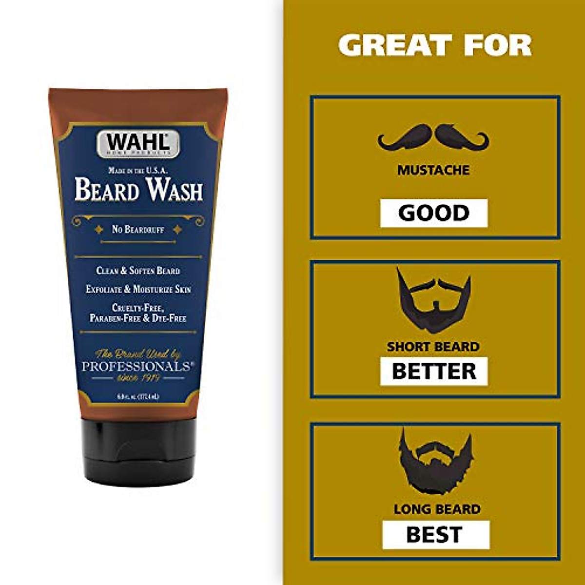 Wahl Beard Wash Face Exfoliator with Essential Oils for Moisturizing Skin Beard Hair – Manuka Oil, Meadowfoam Seed Oil, Clove Oil, Moringa Oil, and More - Model 805601