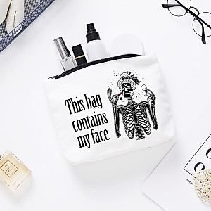 IHopes+ Funny Skeleton Makeup Bag Gift for Women Best Friends Sister | This Bag Contains My Face Makeup Zipper Pouch Bag Cosmetic Travel Accessories Bag Gifts halloween gifts