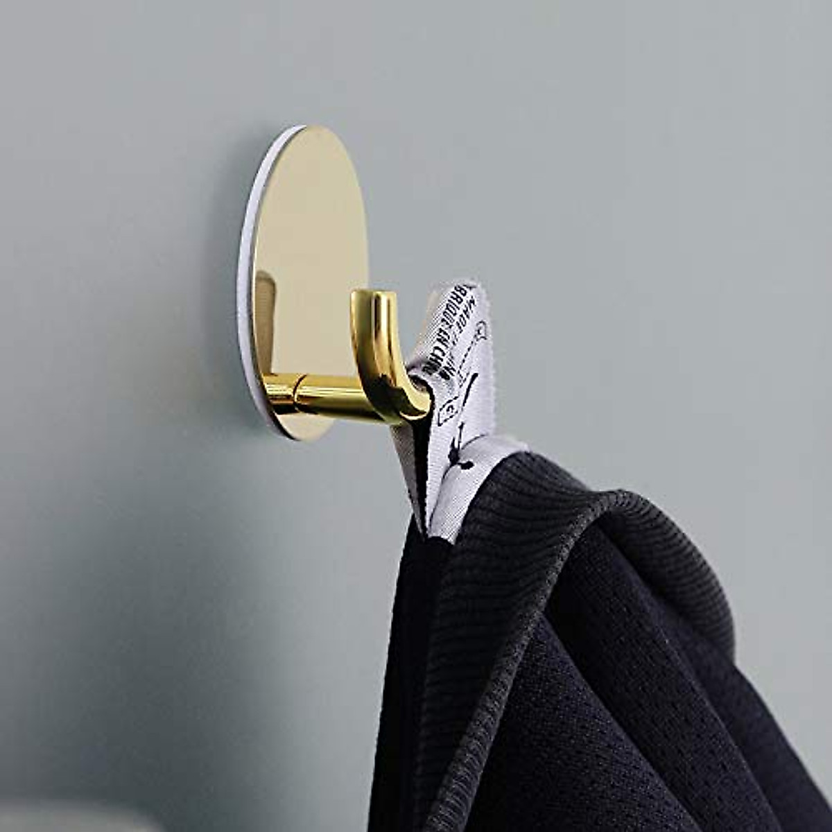 Self Adhesive Double Coat Hook Wall Mount, Round Double Towel Rack, Modern Kitchen Bathroom Multi-Purpose Hanger for Robe, Hat, Key… (Gold)