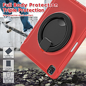 BATYUE iPad Pro 12.9 Case - Rugged Protective Case for iPad Pro 12.9-inch 6th/ 5th/ 4th/ 3rd Generation 2022/2021/ 2020/2018, iPad Pro 12.9 Cover with Pencil Holder/ 360° Swivel Stand - Red