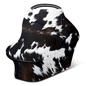 Western Cow Print Baby Car Seat Covers Canopy, Nursing Cover Breastfeeding, Scarf Soft Breathable Stretchy Coverage Carseat for Boys and Girls…