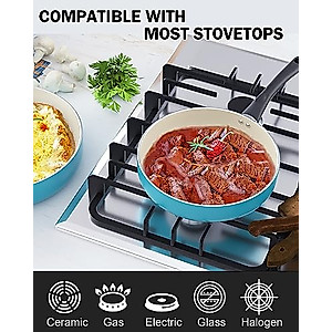 Cook N Home 10-Piece Ceramic Nonstick Cookware Set - Pots, Pans, Dutch Oven, Saucepans, Frying Pans and Lids - Turquoise