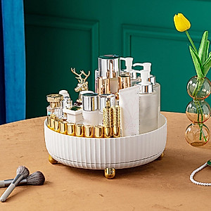 2023 Newest Rotating Storage Rack - 360° Spinning Lazy Susan Spice Storage Turntable Organizer, Round Spice Rack Makeup Organizers for Kitchen Countertop Fridge (11.02 * 11.02 * 3.94in, White)