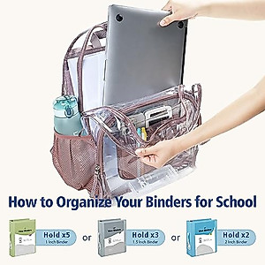 F-color Clear Backpack - Large Clear Backpack Heavy Duty with Lunch Bag and Pen Bag for Adults, Women, Stadium, Travel, Transparent Backpack, Pink (for age 12 or above)