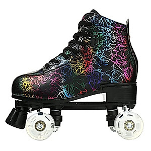 Unisex Roller Skates Double Row Four Wheels High-top Roller Skates Lightning Pattern for Beginners Womens Mens Boys and Girls